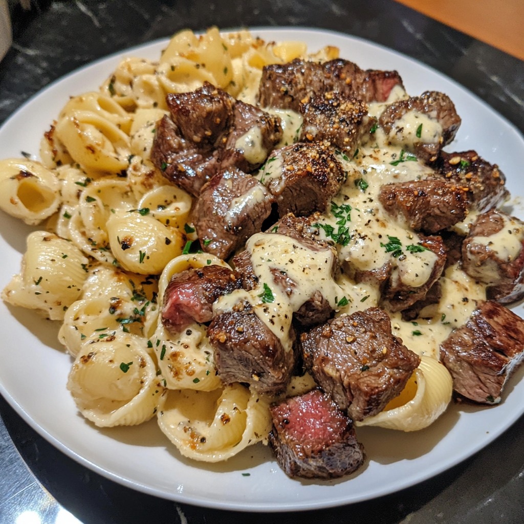 Garlic Butter Steak Bites Creamy Parmesan Shells – CeragHaber